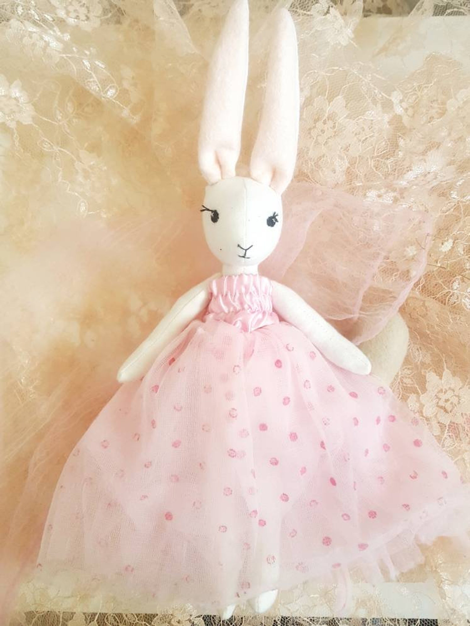 Miss Rabbit Cloth Doll With Pink Tutu Dress Handmade Bunny | Etsy
