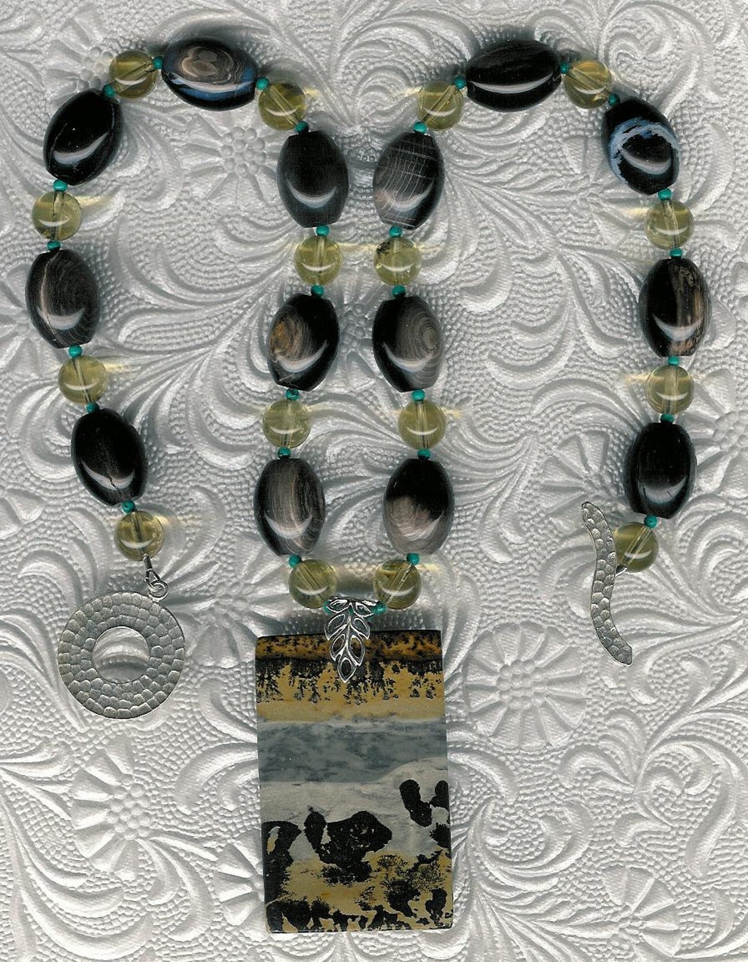 Chinese Painting Jasper, Coconut Agate, Rock Quartz, Howlite, Sterling ...