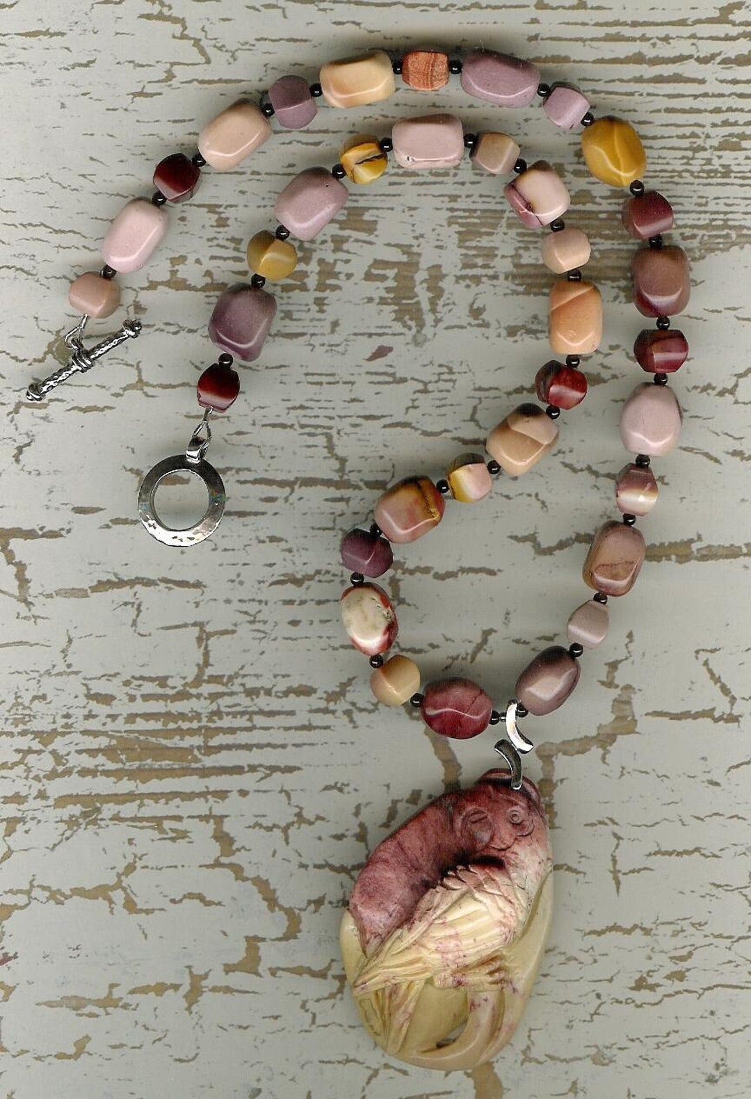 Mookaite Parrot Pendant, Garnet, Sterling Silver Necklace Bold Unique ...