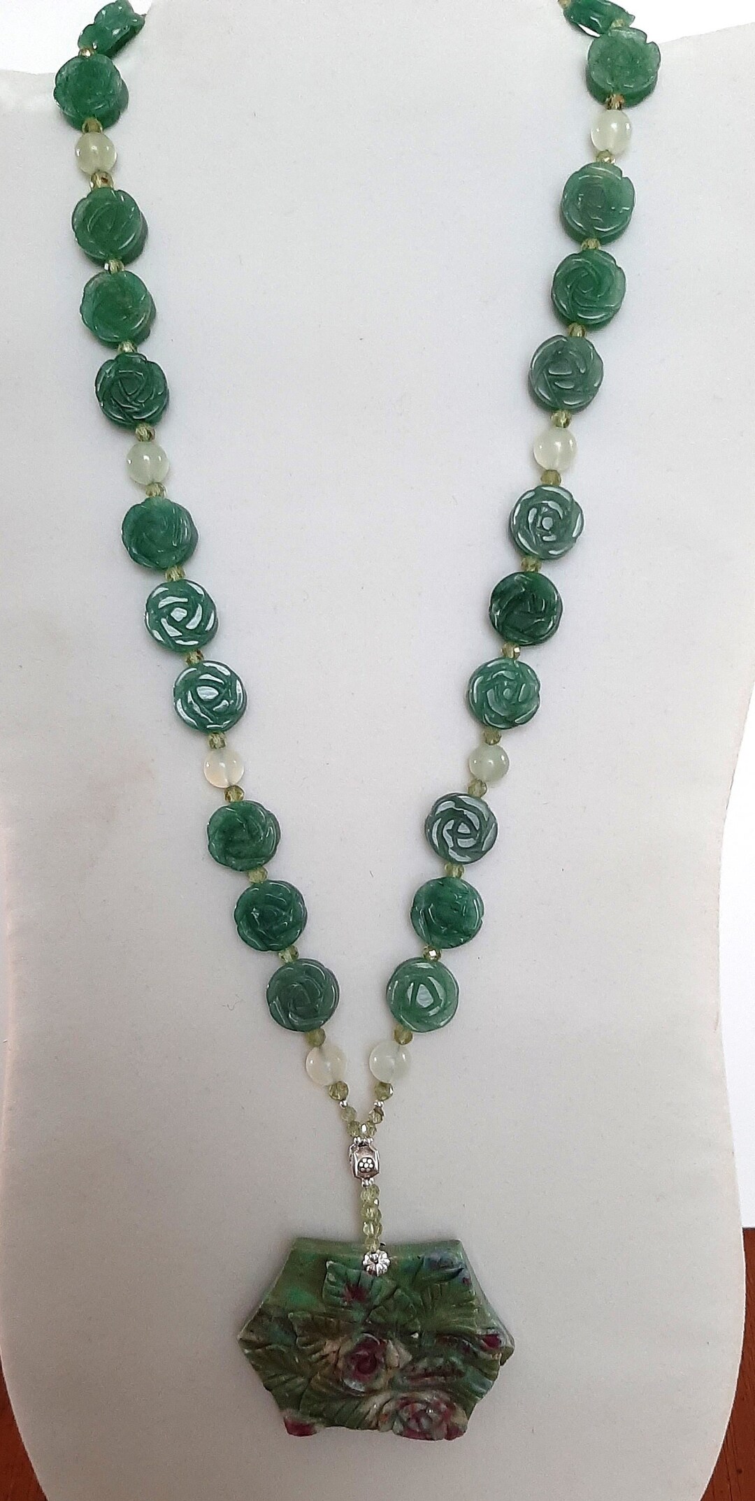Carved Ruby in Fuschite Flower , Aventurine, Peridot, Cloudy Quartz ...