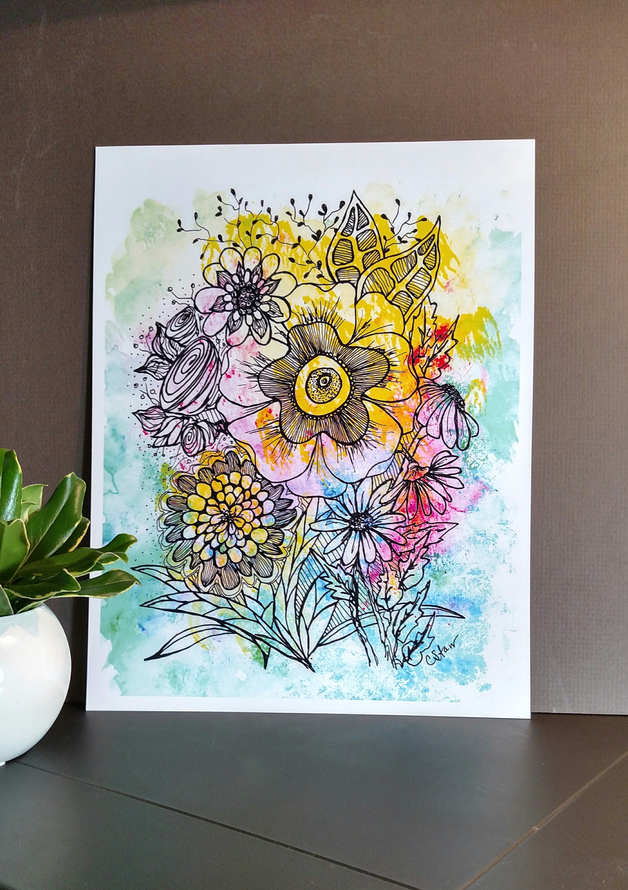 Doodled Whimsical Flower Bouquet, Freehand Drawn With or Without ...