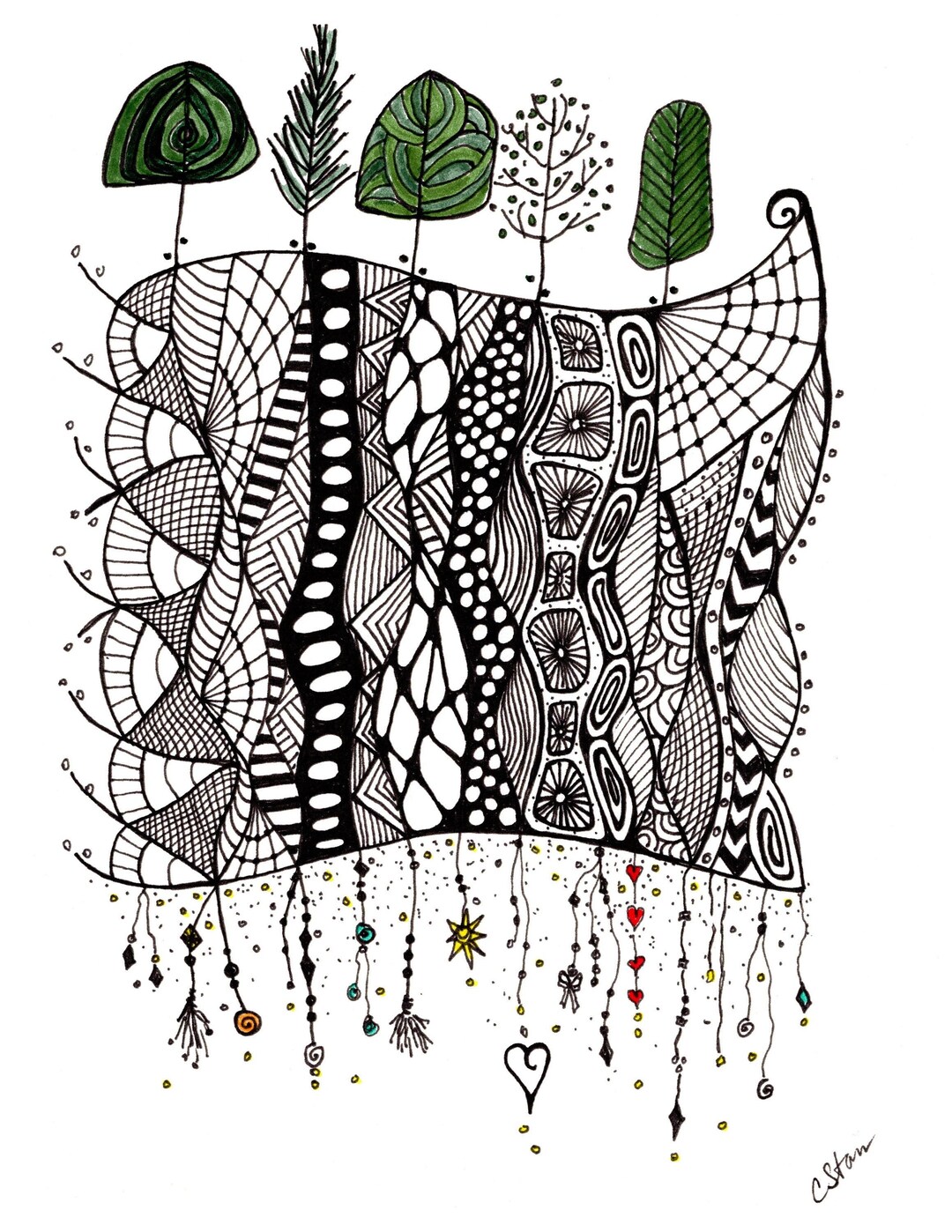 Doodle Dangles With Trees, Freehand Doodled, Art Print - Etsy