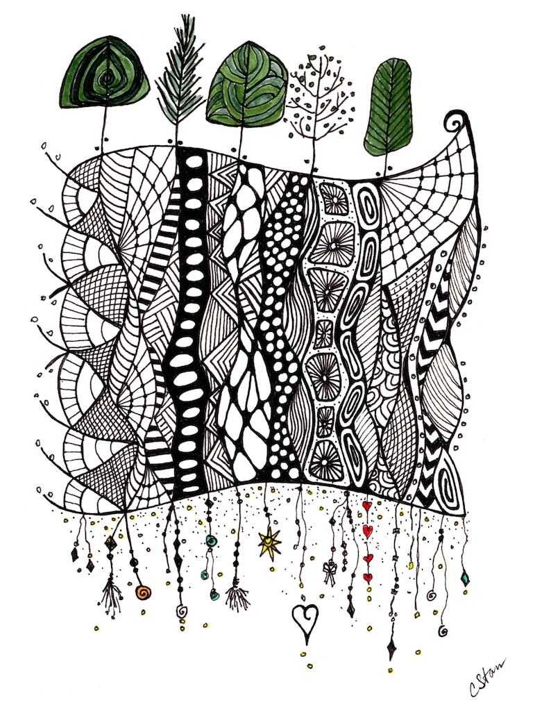 Doodle Dangles With Trees, Freehand Doodled, Art Print - Etsy