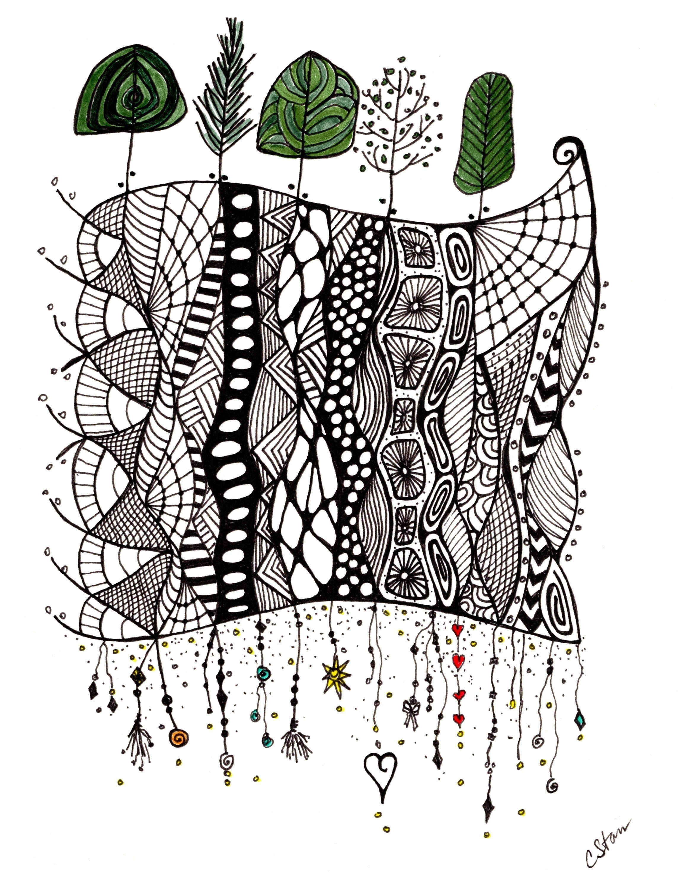 Doodle Dangles With Trees, Freehand Doodled, Art Print - Etsy