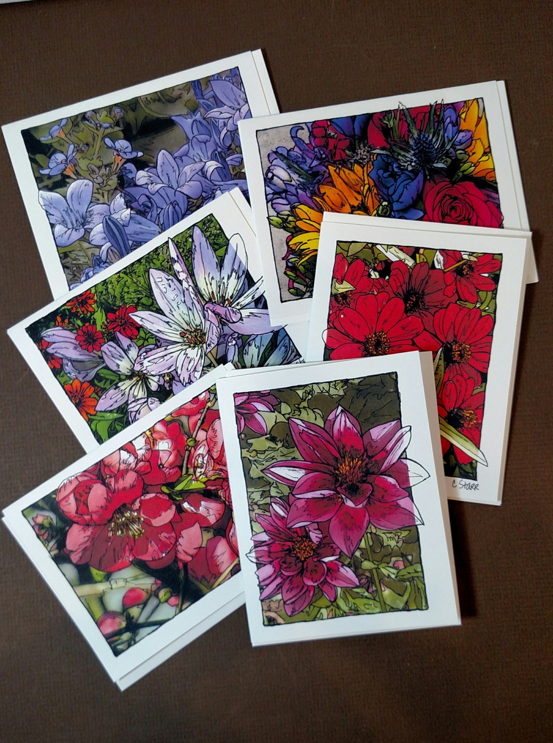 Bold, Beautiful Doodled Flowers, Pen and Ink Notecards, 6 Pk. - Etsy