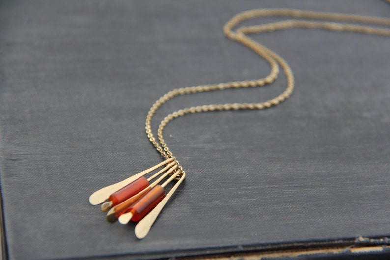 Delicate brass and carnelian fringe necklace on gold plated | Etsy