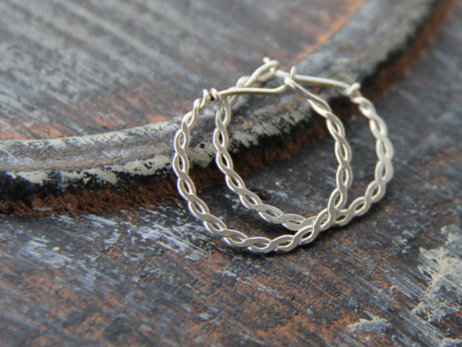 Small Twisted Sterling Silver Hoop Earrings, Braided Hoops, Hammered ...