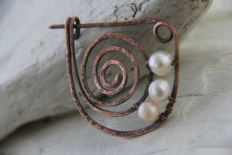 Shawl Pin Scarf Pin Copper Brooch Simple Copper Spiral and - Etsy