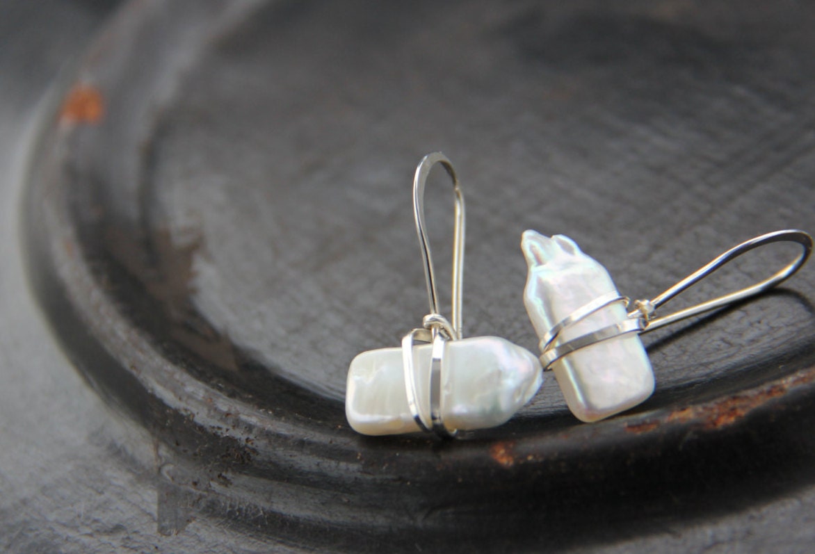 Sterling Silver and Organic Rectangle Pear Wire Wrapped - Etsy