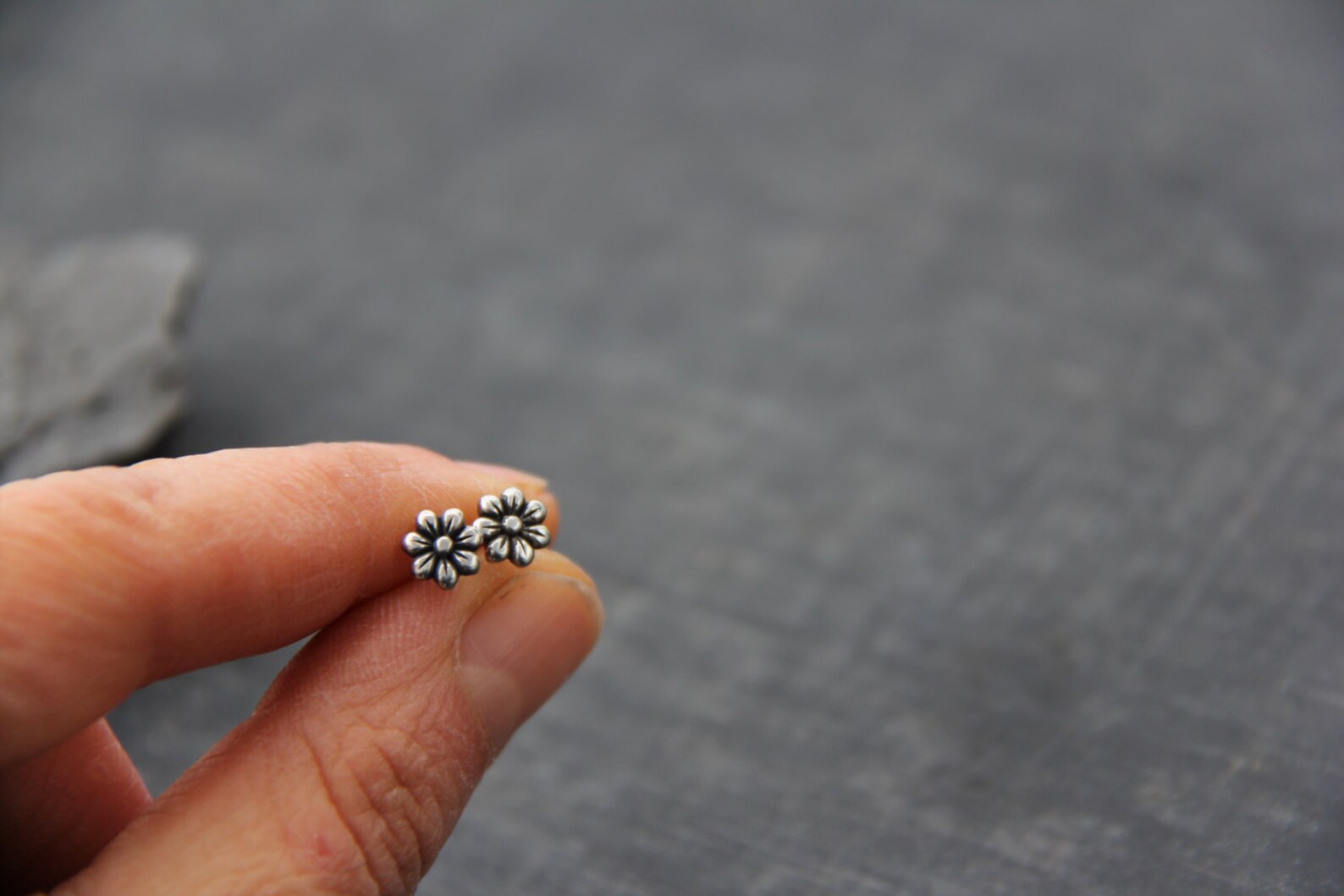 Teeny Tiny Sterling Silver Flower Stud Earrings Oxidized | Etsy