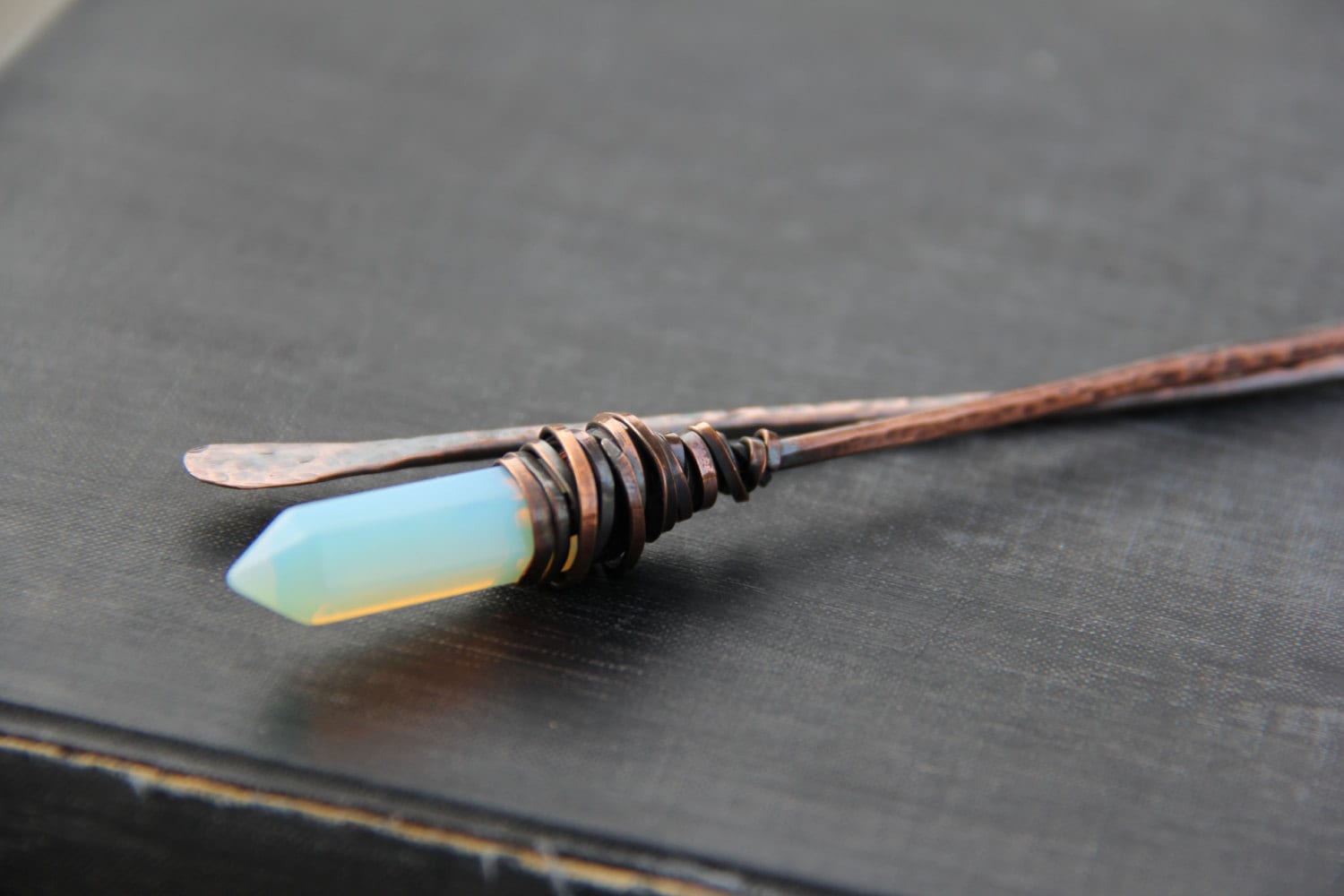 Set of 2 Rustic Hair Sticks, Textured Copper and Gemstone Pencil Point ...