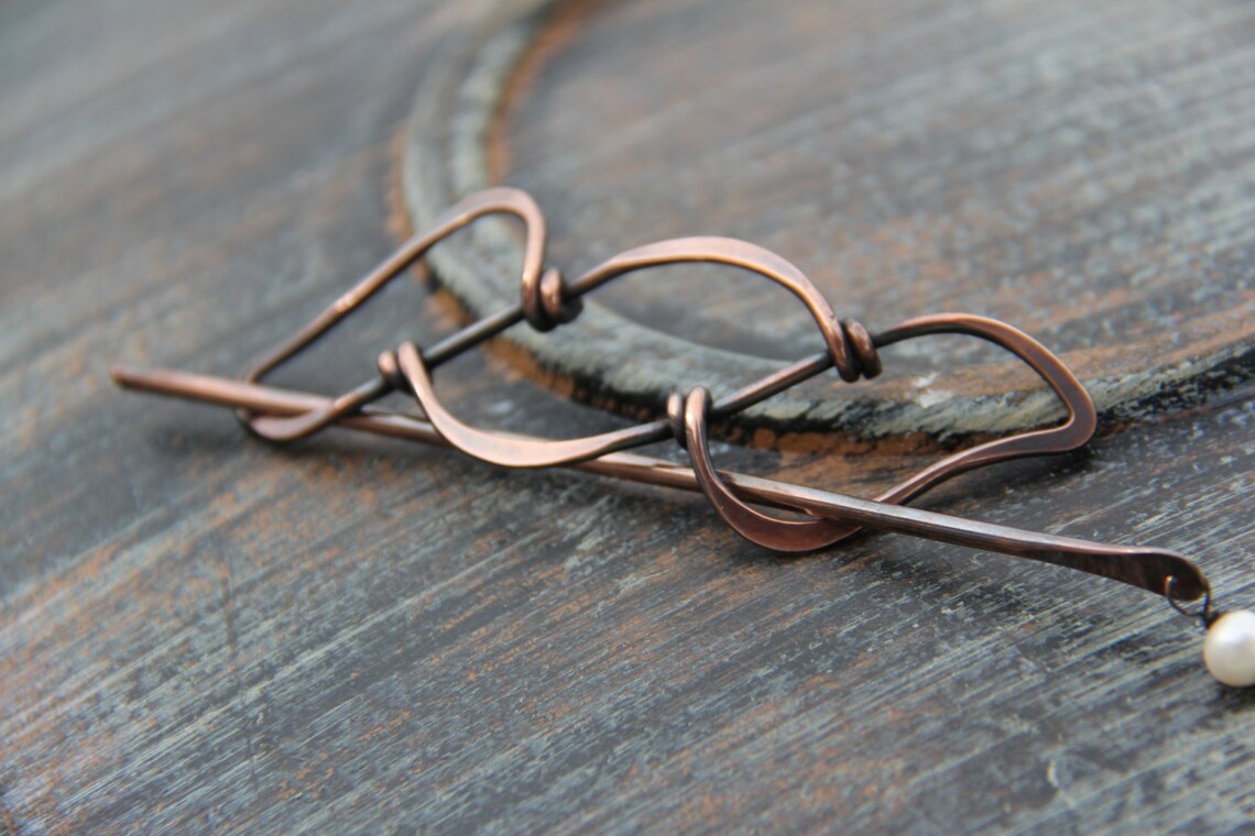 Hair Slide Hair Stick Hair Pin Oxidized Copper and Pearl - Etsy