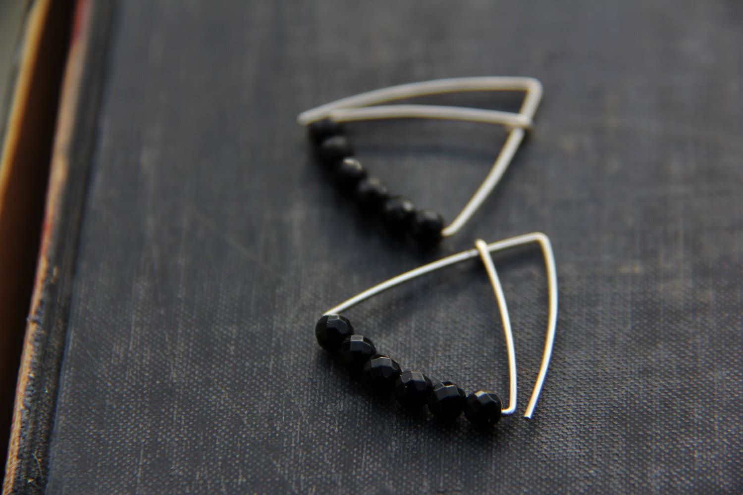 Modern beaded triangle hoop earrings in sterling silver or | Etsy