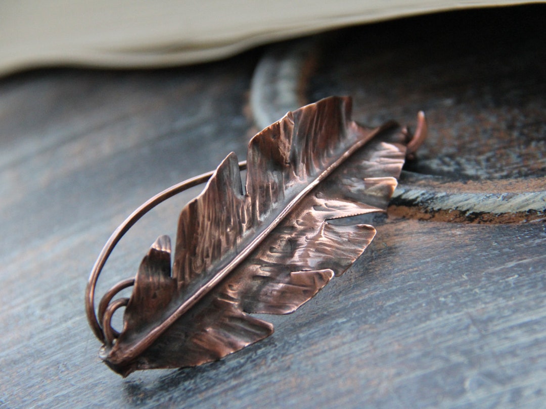 Shawl Pin, Scarf Pin, Brooch, Sweater Pin, Fold Formed Copper Feather ...