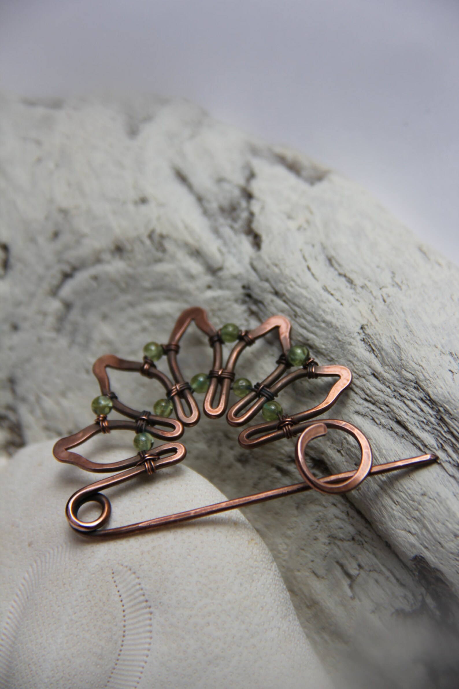 Shawl Pin Copper and Peridot Scarf Pin Brooch Wire Wrapped - Etsy