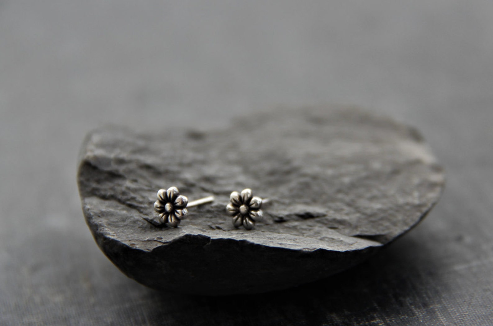 Teeny Tiny Sterling Silver Flower Stud Earrings Oxidized | Etsy