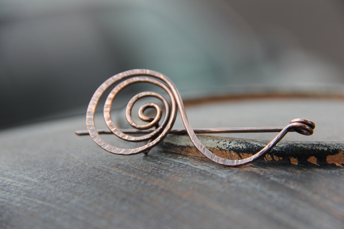 Shawl Pin Scarf Pin Brooch Textured Copper Spiral Shawl Pin | Etsy