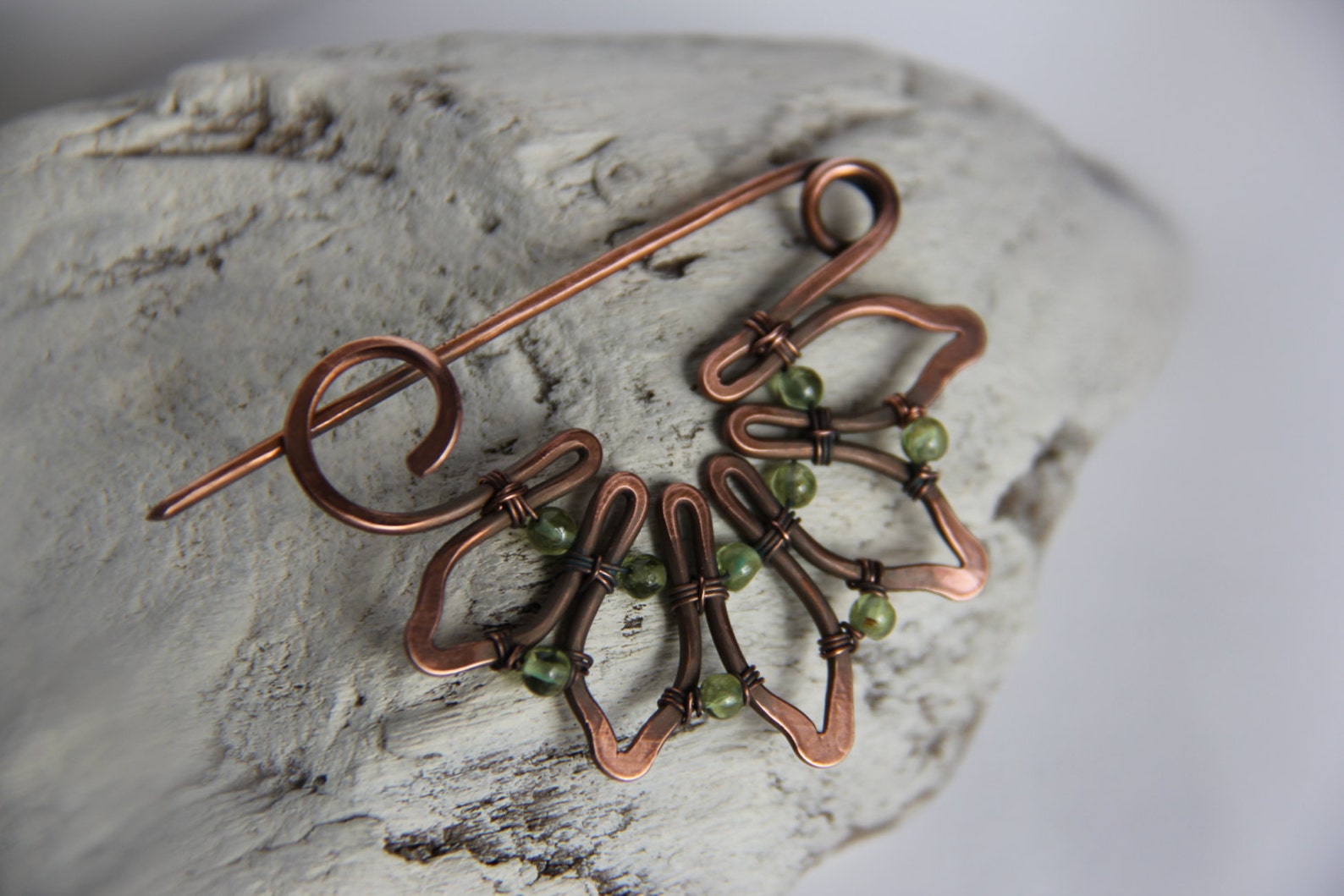 Shawl Pin Copper and Peridot Scarf Pin Brooch Wire Wrapped | Etsy