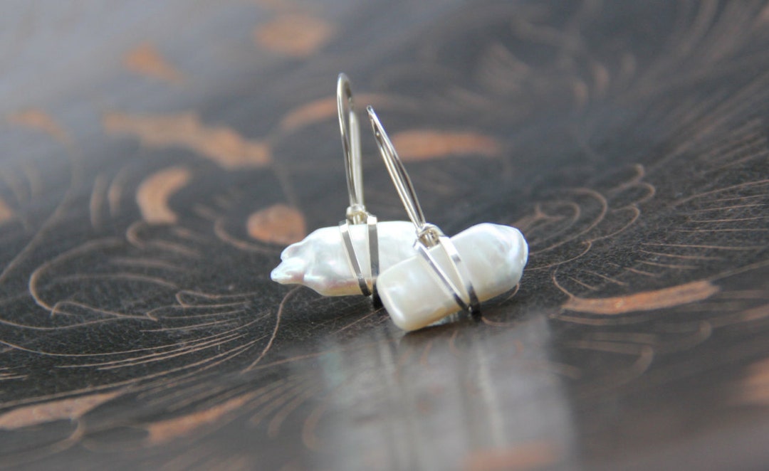 Sterling Silver and Organic Rectangle Pear Wire Wrapped Earring ...