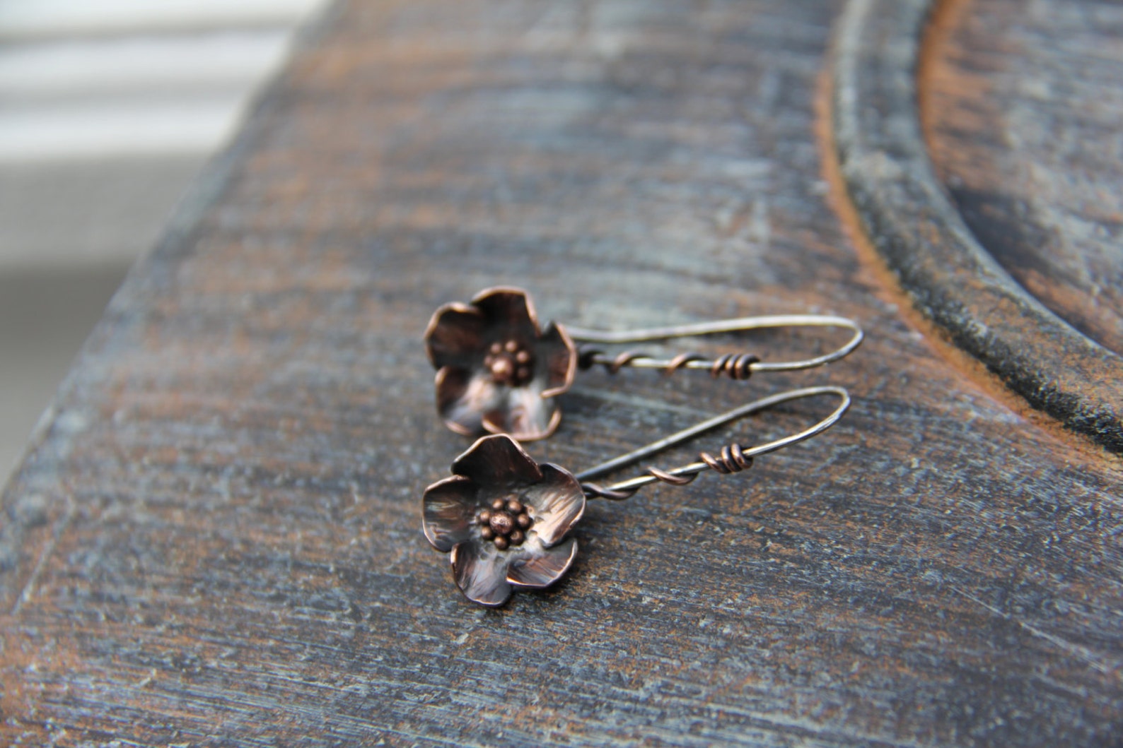 Mixed Metal Flower Earrings Sterling Silver and Copper - Etsy