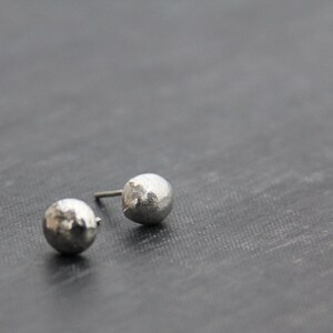 Molten Sterling Silver Pebbles Stud Earrings, Small Rustic Dot Studs, Organic Texture, Rough ...