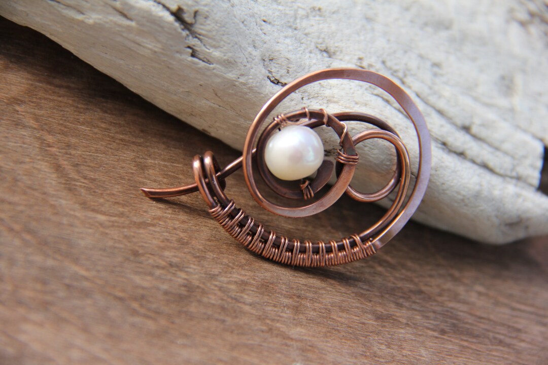 Shawl Pin, Copper and Pearl Shawl Pin "in the Frozen Air", Scarf Pin ...
