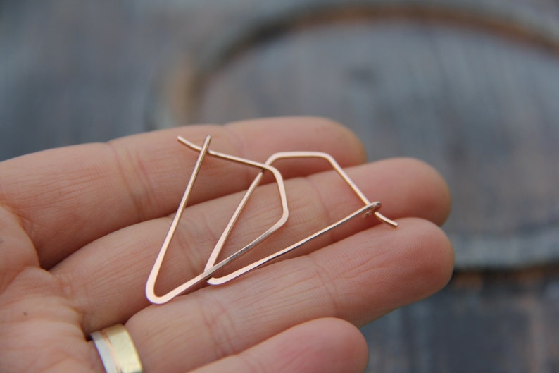 Geometric Unusual Triangular Hoops, Medium Size Hoops, Diamond Shape ...