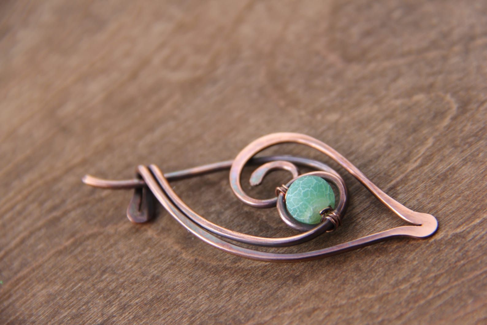 Shawl Pin Scarf Pin Brooch Copper and Matte Etched Agate - Etsy