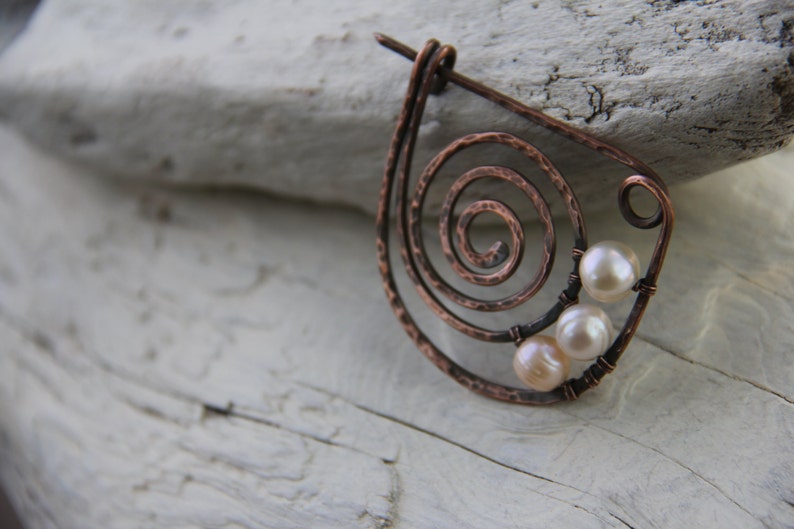 Shawl Pin Scarf Pin Copper Brooch Simple Copper Spiral and - Etsy