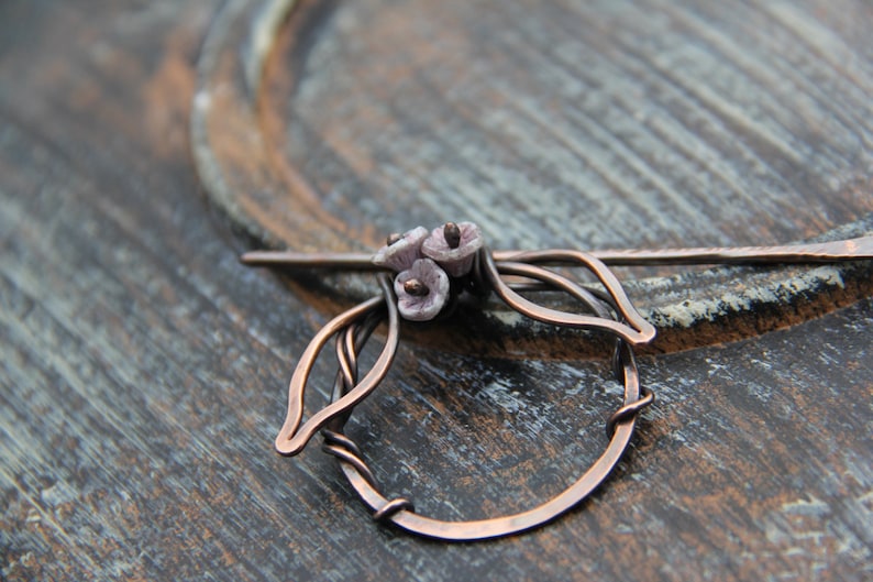 Shawl pin scarf pin sweater pin copper and czech glass | Etsy