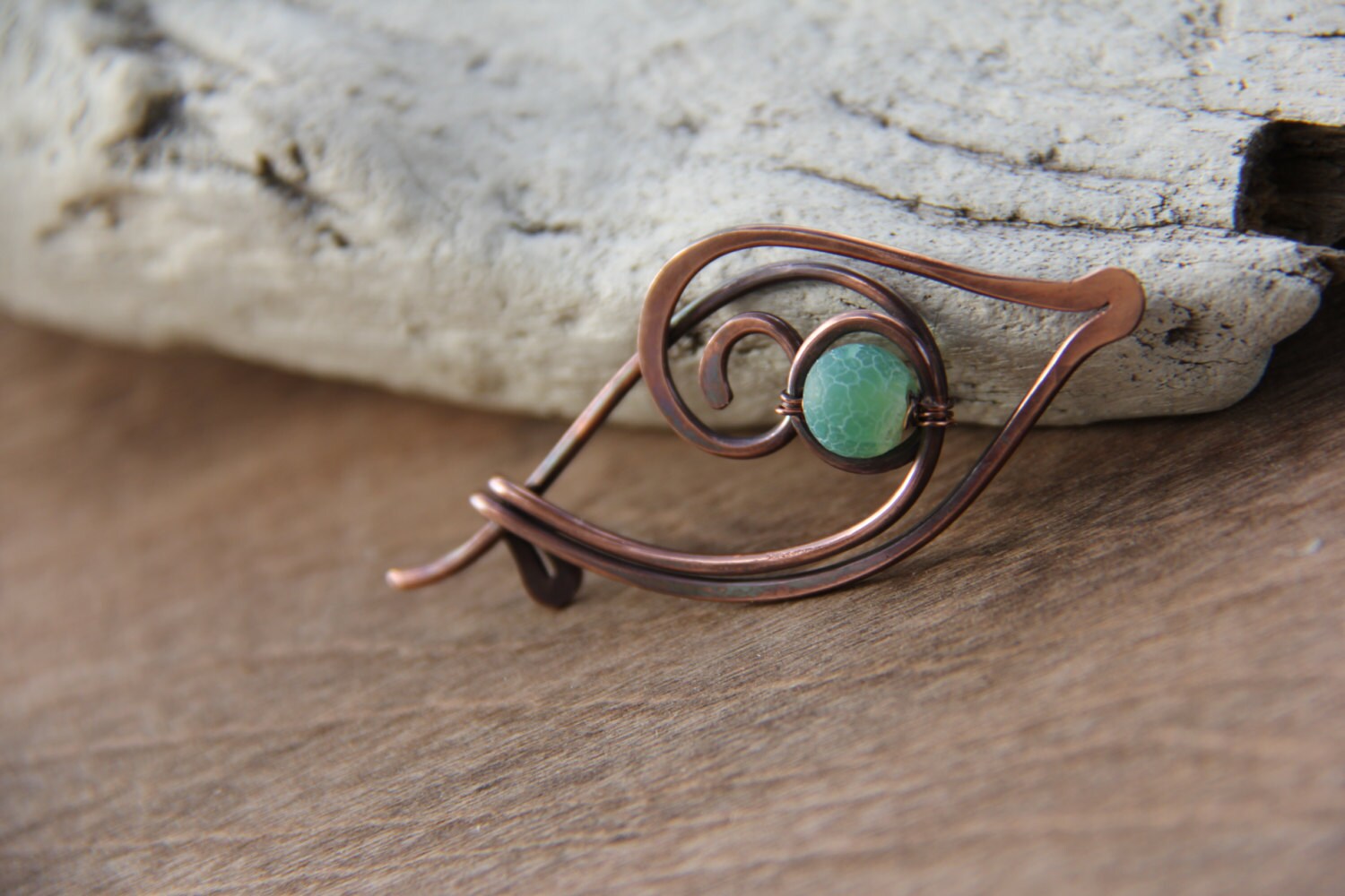 Shawl Pin Scarf Pin Brooch Copper and Matte Etched Agate - Etsy