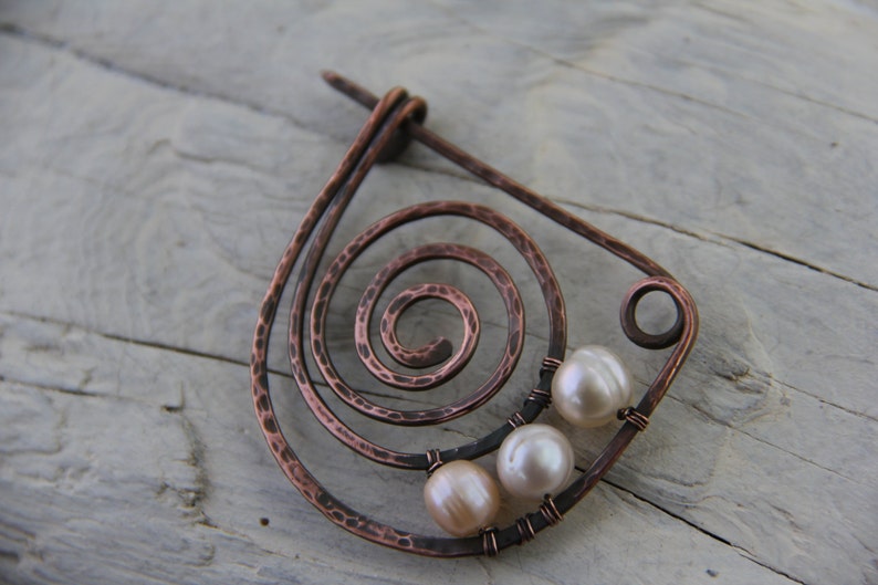 Shawl Pin Scarf Pin Copper Brooch Simple Copper Spiral and - Etsy