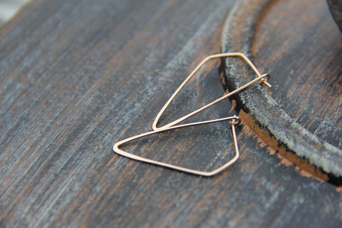 Geometric Unusual Triangular Hoops, Medium Size Hoops, Diamond Shape Hoops, Everyday Earrings ...