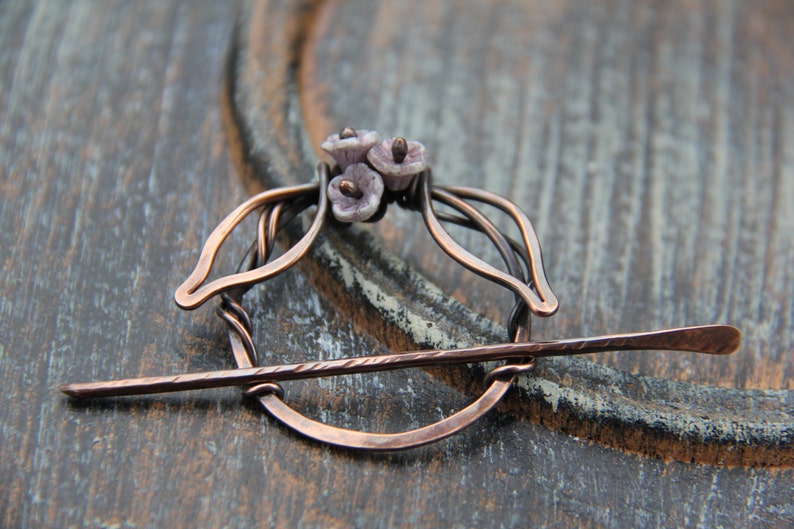 Shawl Pin Scarf Pin Sweater Pin Copper and Czech Glass - Etsy