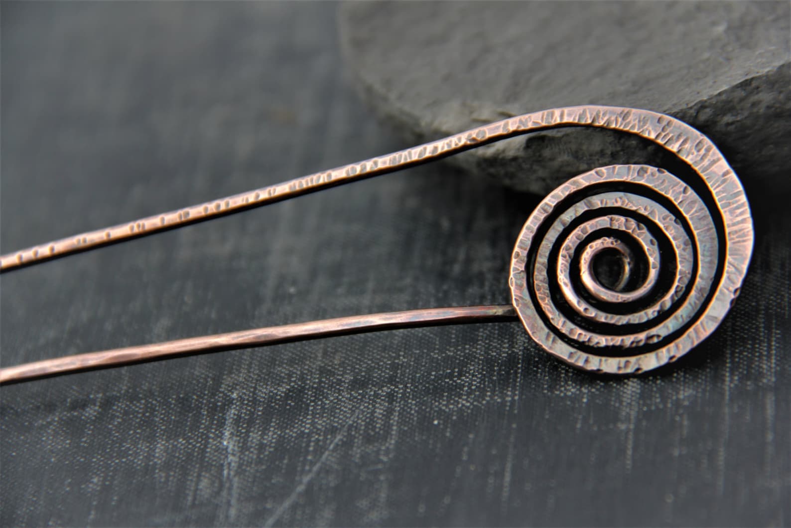 Rustic Spiral Copper Hair Fork, Textured, Modern, Hair Stick, Hair Pin ...