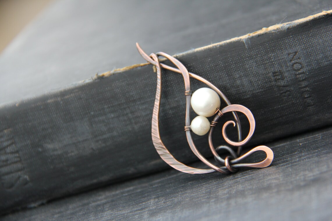 Shawl Pin, Scarf Pin, Sweater Pin, Brooch Flower Pod, Antique Copper ...