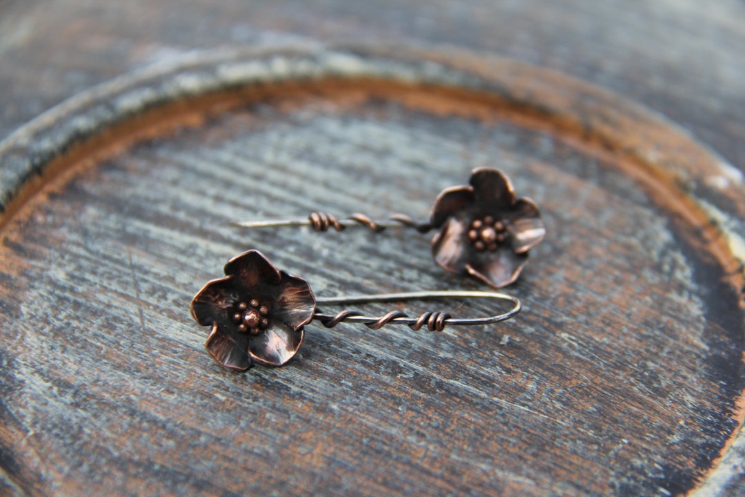 Mixed Metal Flower Earrings, Sterling Silver and Copper buttercup ...