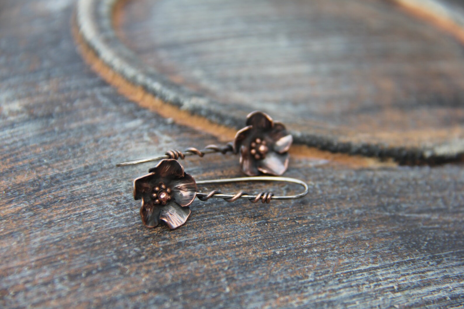 Mixed Metal Flower Earrings Sterling Silver and Copper - Etsy
