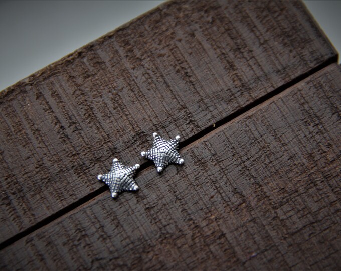 Oxidized Sterling Silver Star Fish Stud Earrings, Small Post Earrings ...