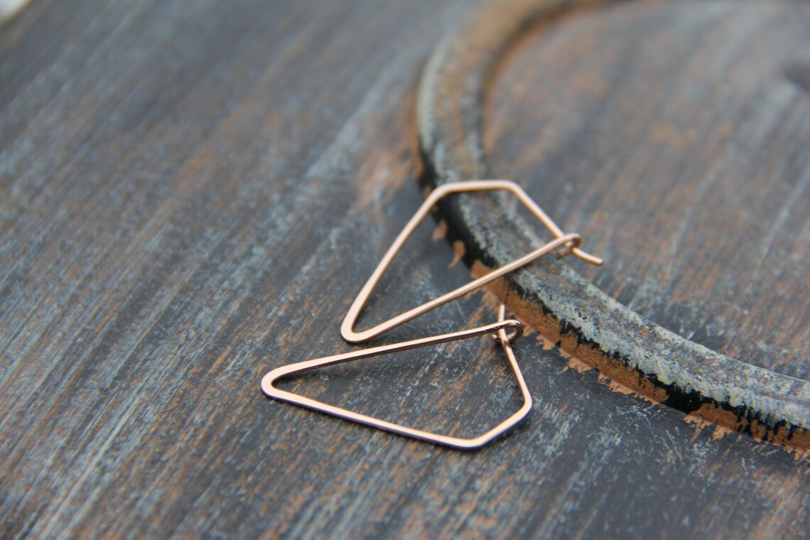 Geometric Unusual Triangular Hoops, Medium Size Hoops, Diamond Shape ...