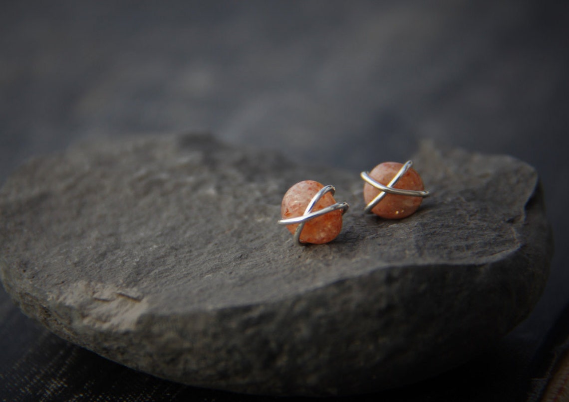 Sunstone Pebble and Sterling Silver or Gold Fill Cross Wrapped | Etsy