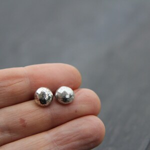 Molten Sterling Silver Pebbles Stud Earrings, Small Rustic Dot Studs ...