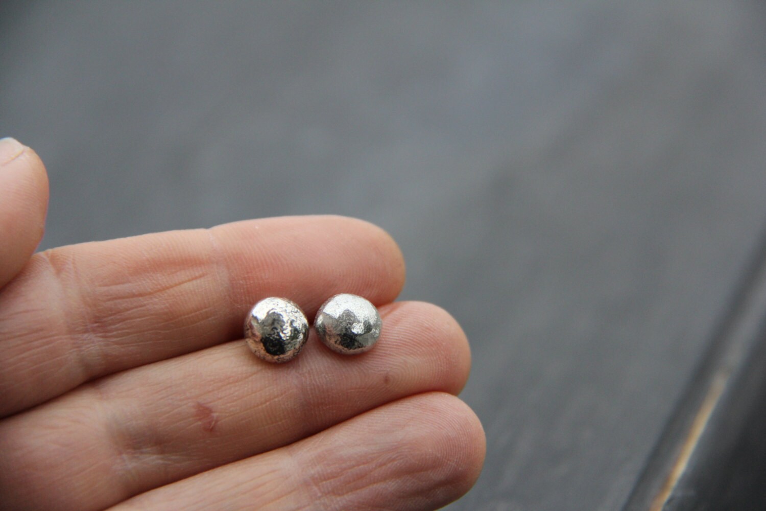 Molten Sterling Silver Pebbles Stud Earrings, Small Rustic Dot Studs ...