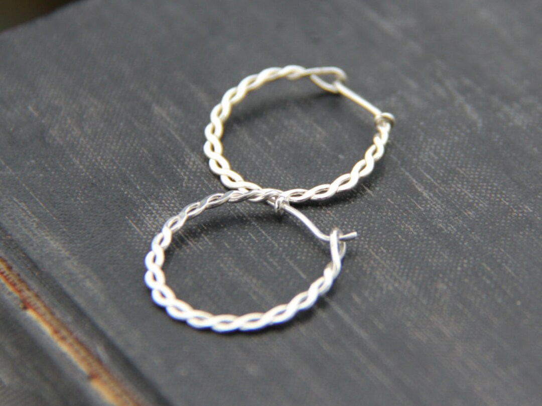 Small Twisted Sterling Silver Hoop Earrings, Braided Hoops, Hammered, Sliver 925 Earrings, Round ...