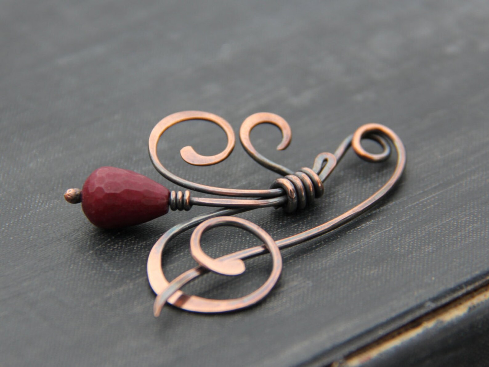 Shawl Pin Scarf Pin Brooch Copper and Jade Shawl Pin - Etsy