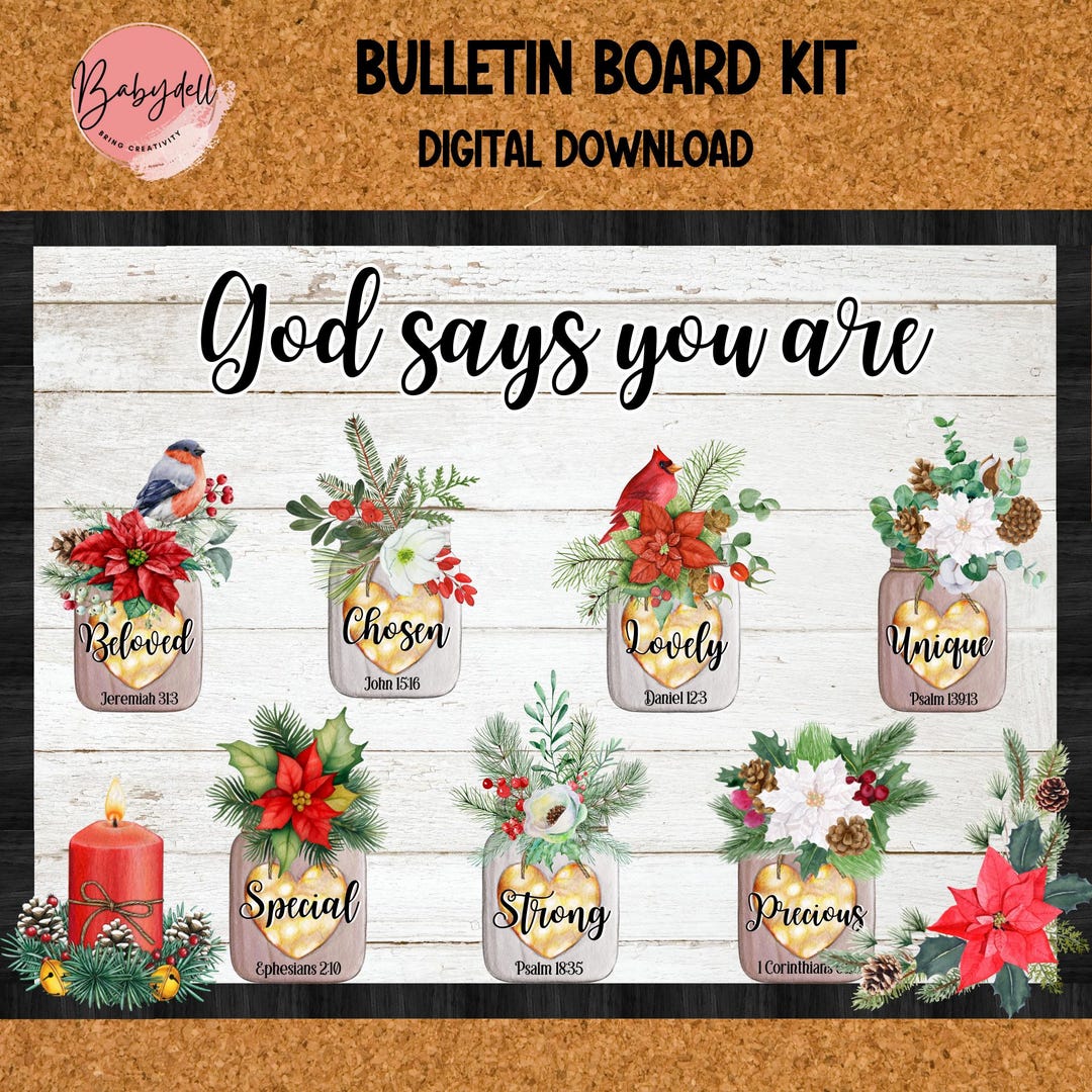Christmas Bulletin Board Kit: God Says You Are, Winter Christian Decor ...