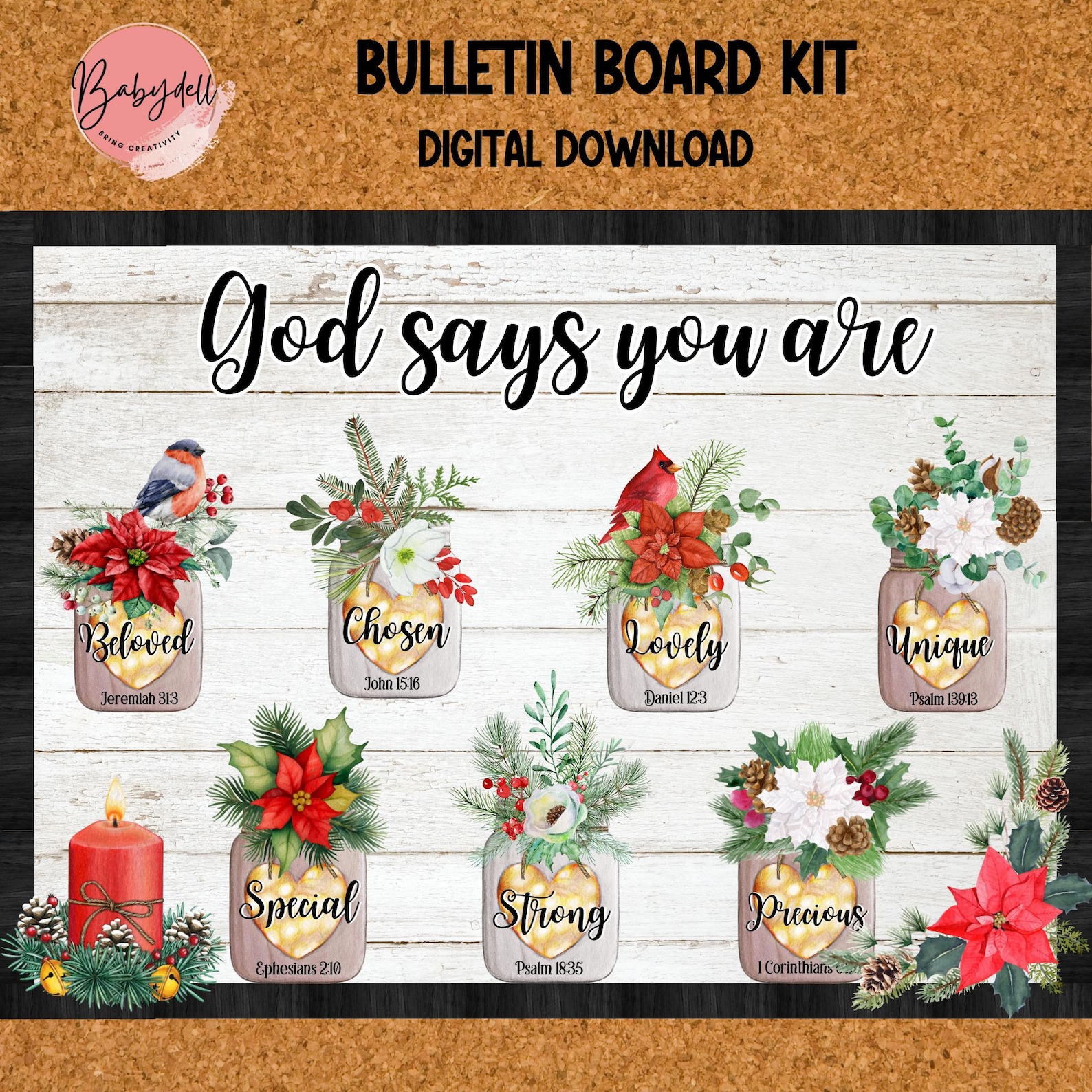 Christmas Bulletin Board Kit: God Says You Are, Winter Christian Decor ...