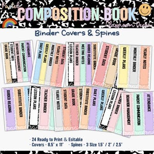 Binder Covers and Spines Editable Composition Notebook Classroom ...
