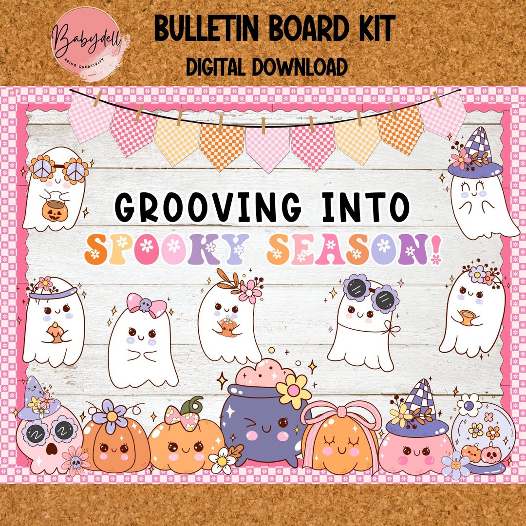 Retro Ghost Bulletin Board Kit: Groovy Halloween Decor (digital ...