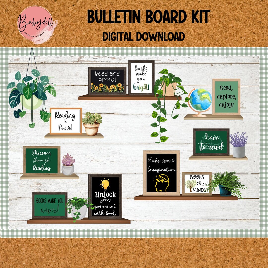 Modern Greenery Reading Motivational Quotes Bulletin Board Kit Growth ...